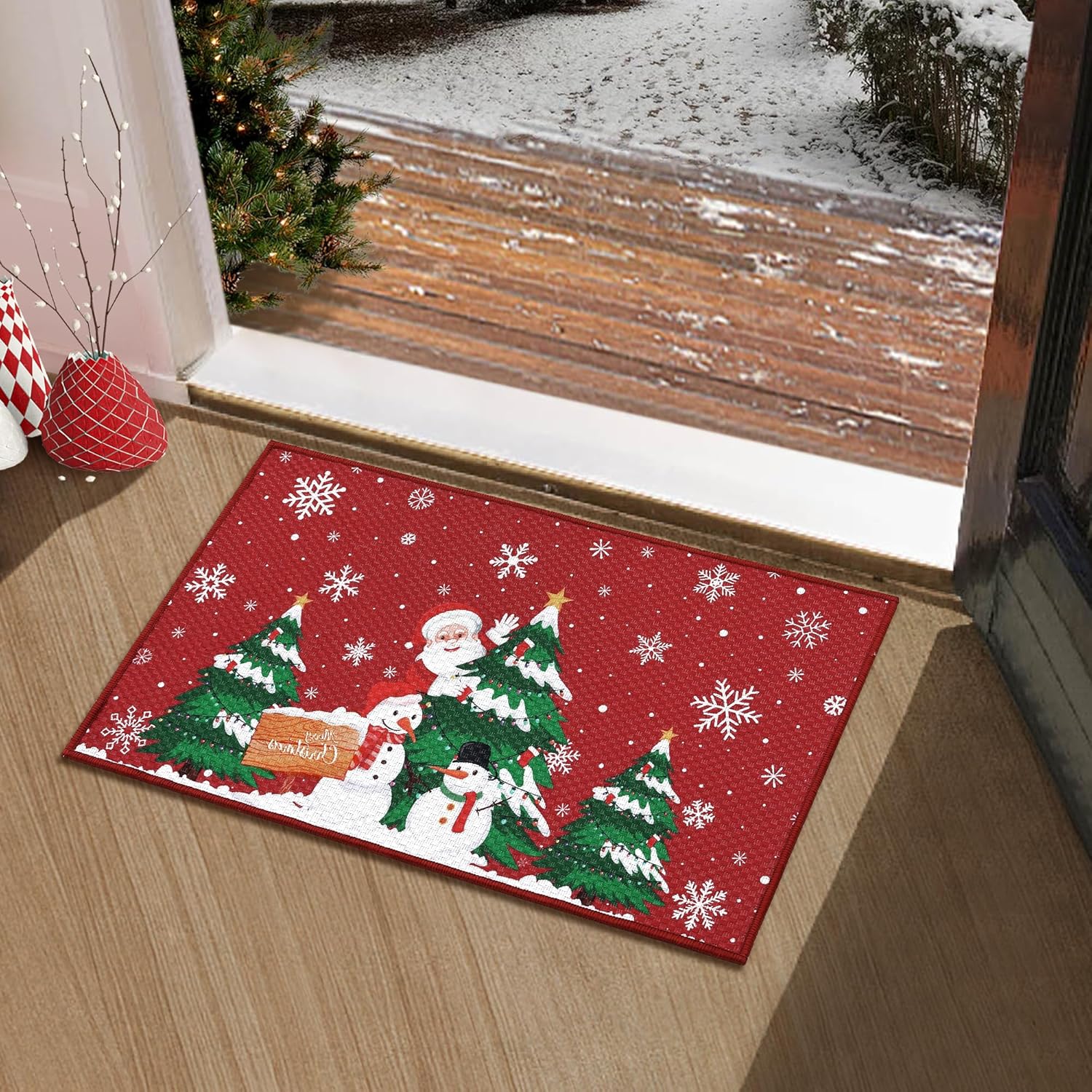 CAROMIO Christmas Santa Door Mat, Outside Entrance, Red Christmas Tree ...