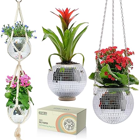 Amazon.com: 2 Pcs 6” Disco Ball Planter with Drainage - Self Watering ...