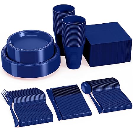 Amazon.com: WELLIFE 180PCS Blue Plastic Plates - Heavy Duty Blue Plates ...