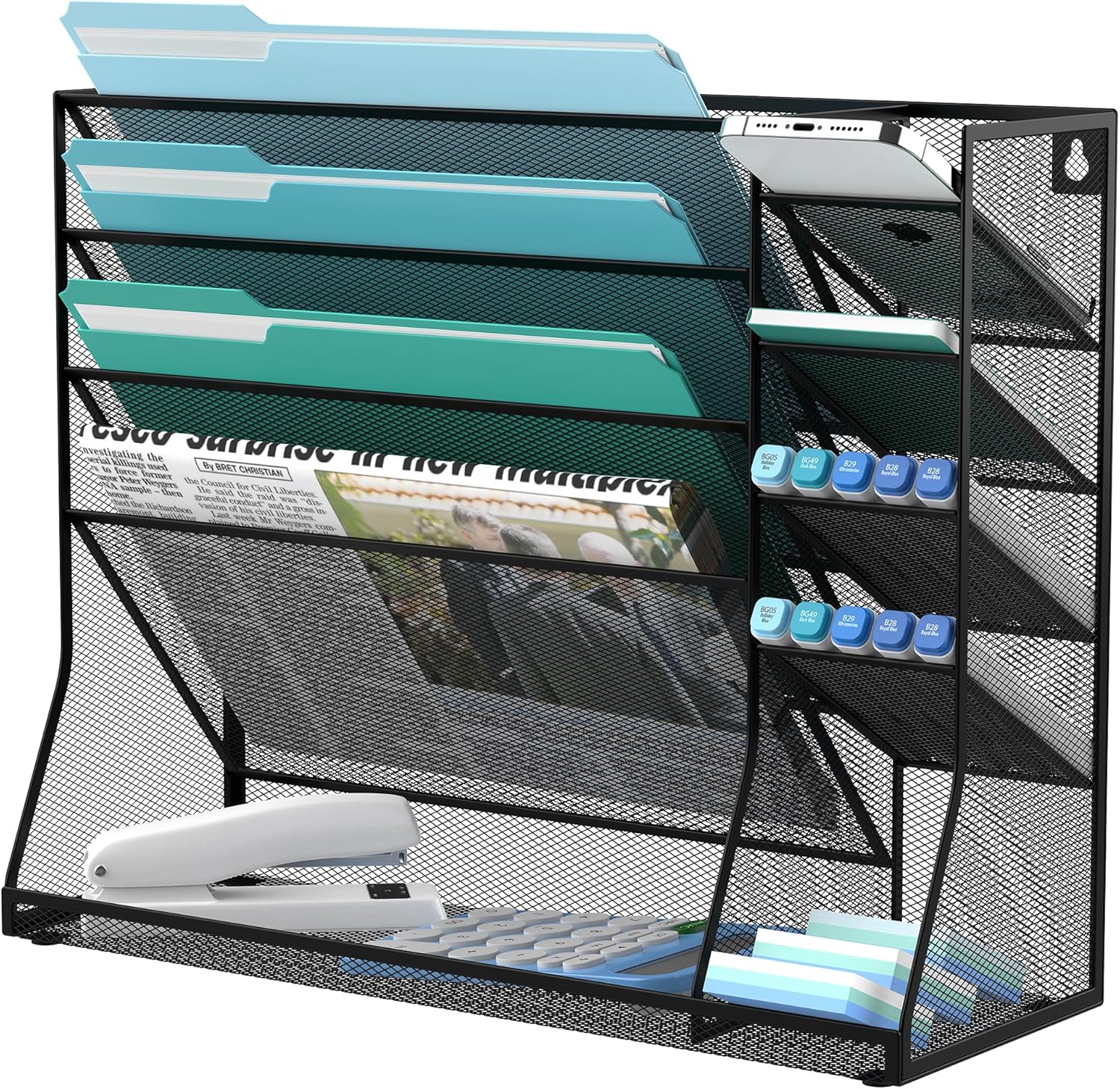 JMHUD Wall Mounted File Organizer, 5-Tier Desk Organizer with 4 Pen ...