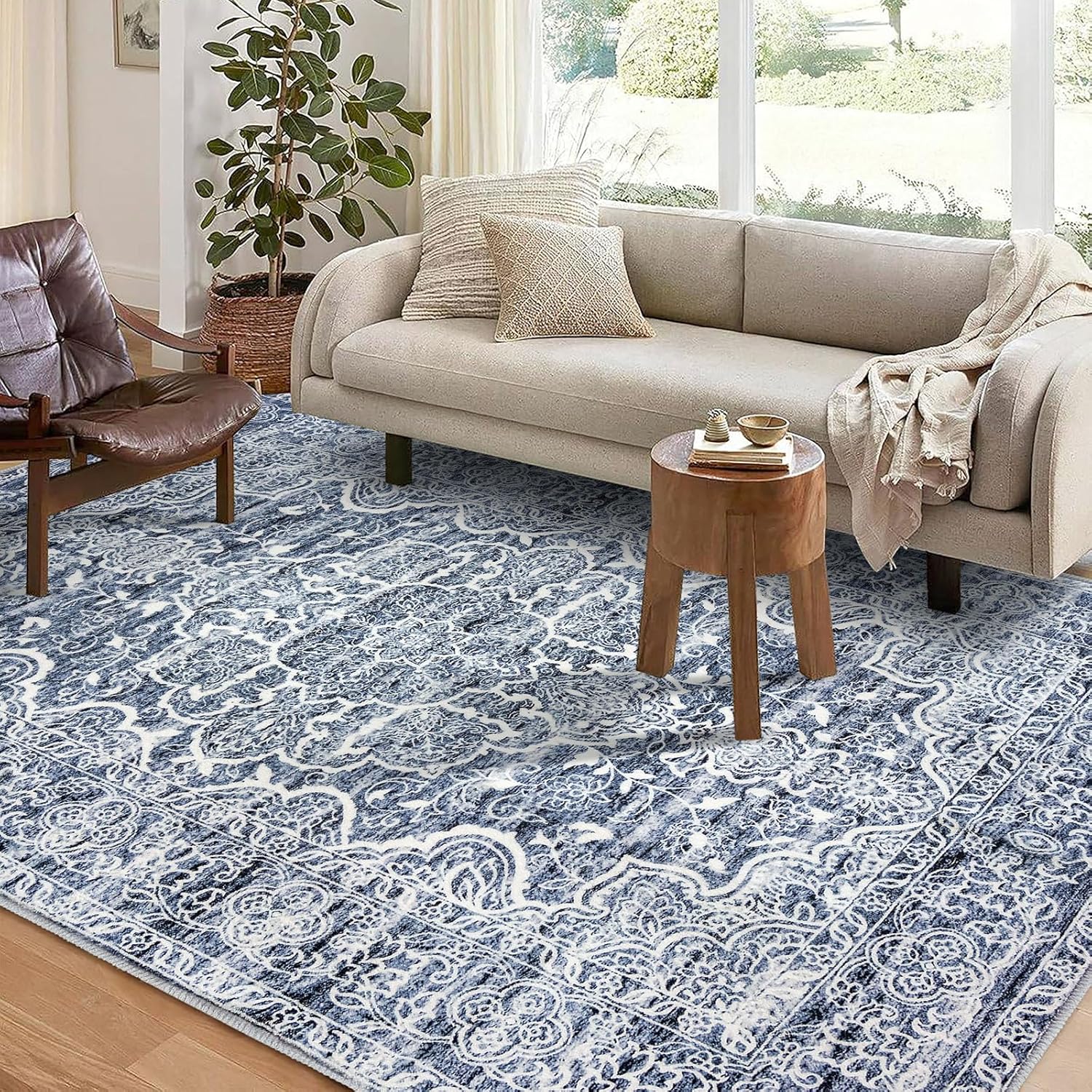 Amazon.com: KUTA 9x12 Blue Oriental Area Rugs for Living Room, Washable ...