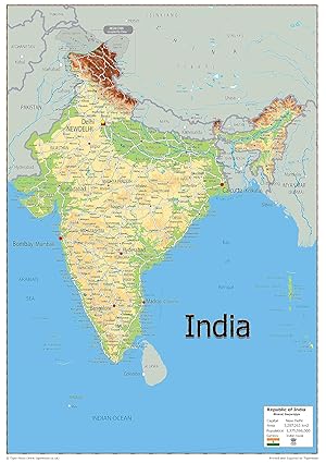 Physical Map of India - The Oxford Collection - Size A2 - Paper ...