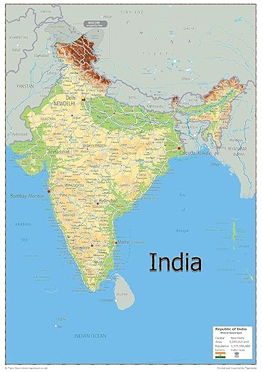 Physical Map of India - The Oxford Collection - Size A2 - Paper ...