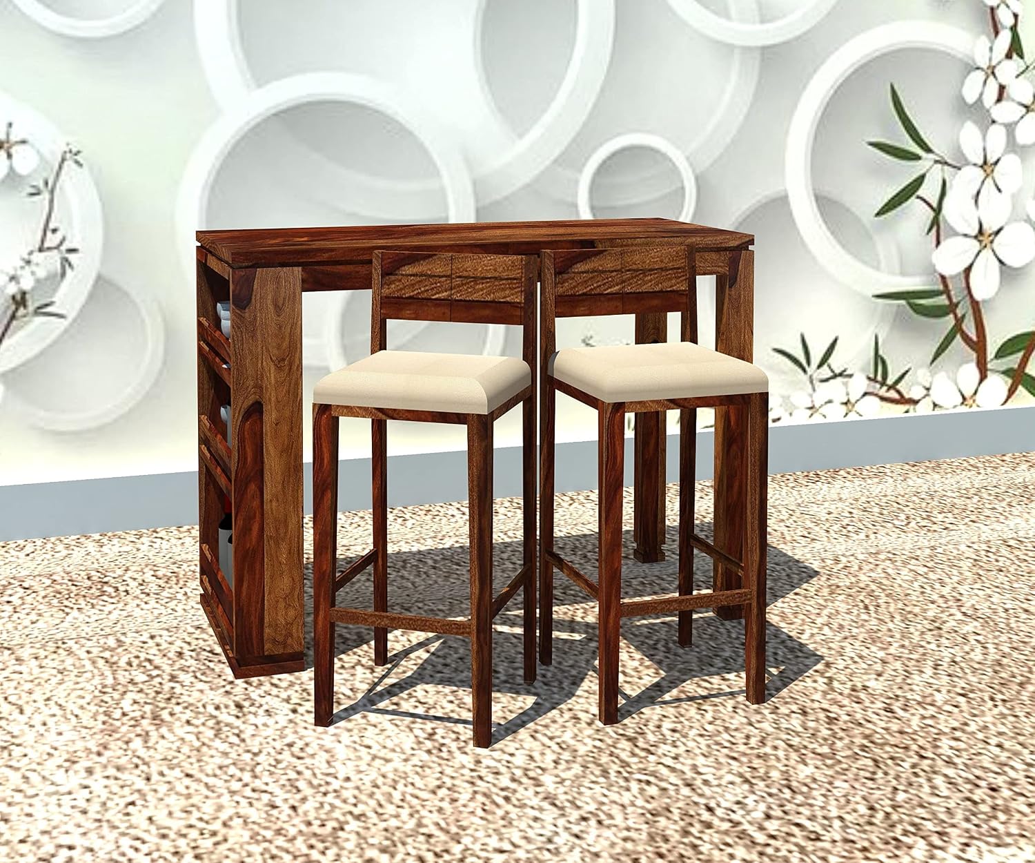 DEMIWALL Solid Sheesham Wood Long 2 Seater Bar Table Sets | Wooden Two ...