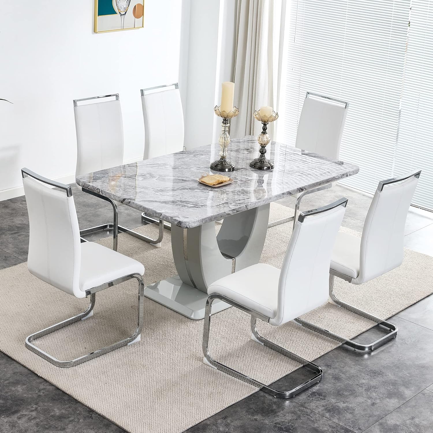 Amazon.com - Pvillez Dining Table, Marble Texture Dining Table, Dining ...