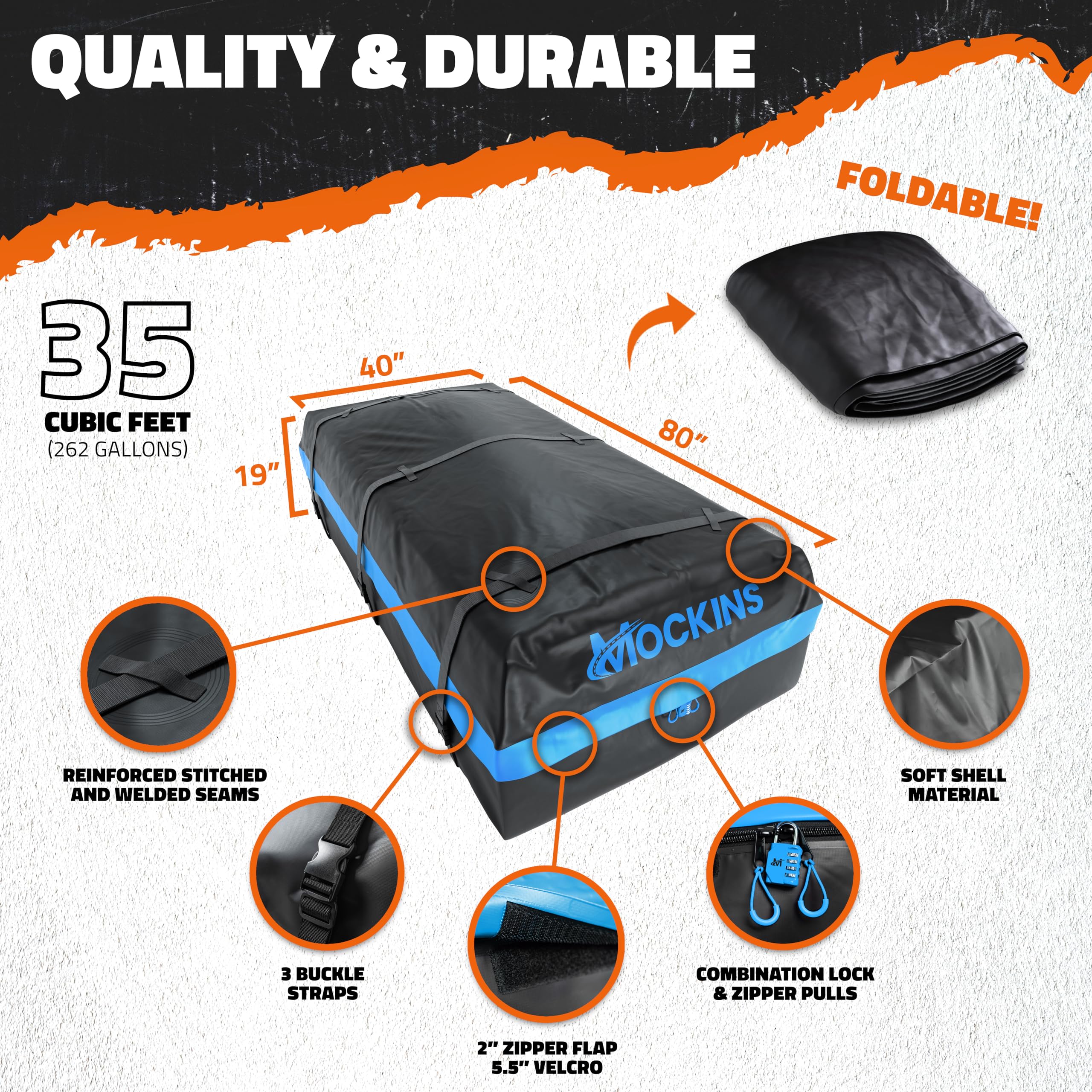 Snapklik.com : XL 35 CuFt Car Roof Bag Cargo Carrier 80"x40"x19" All ...