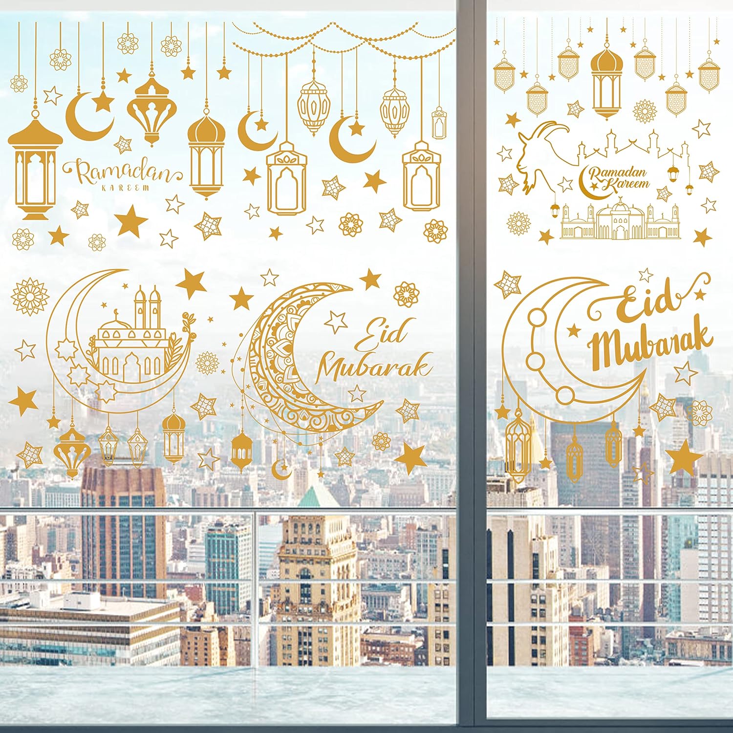 WATINC 6PCS Ramadan Window Clings Decorations Eid Mubarak Window ...