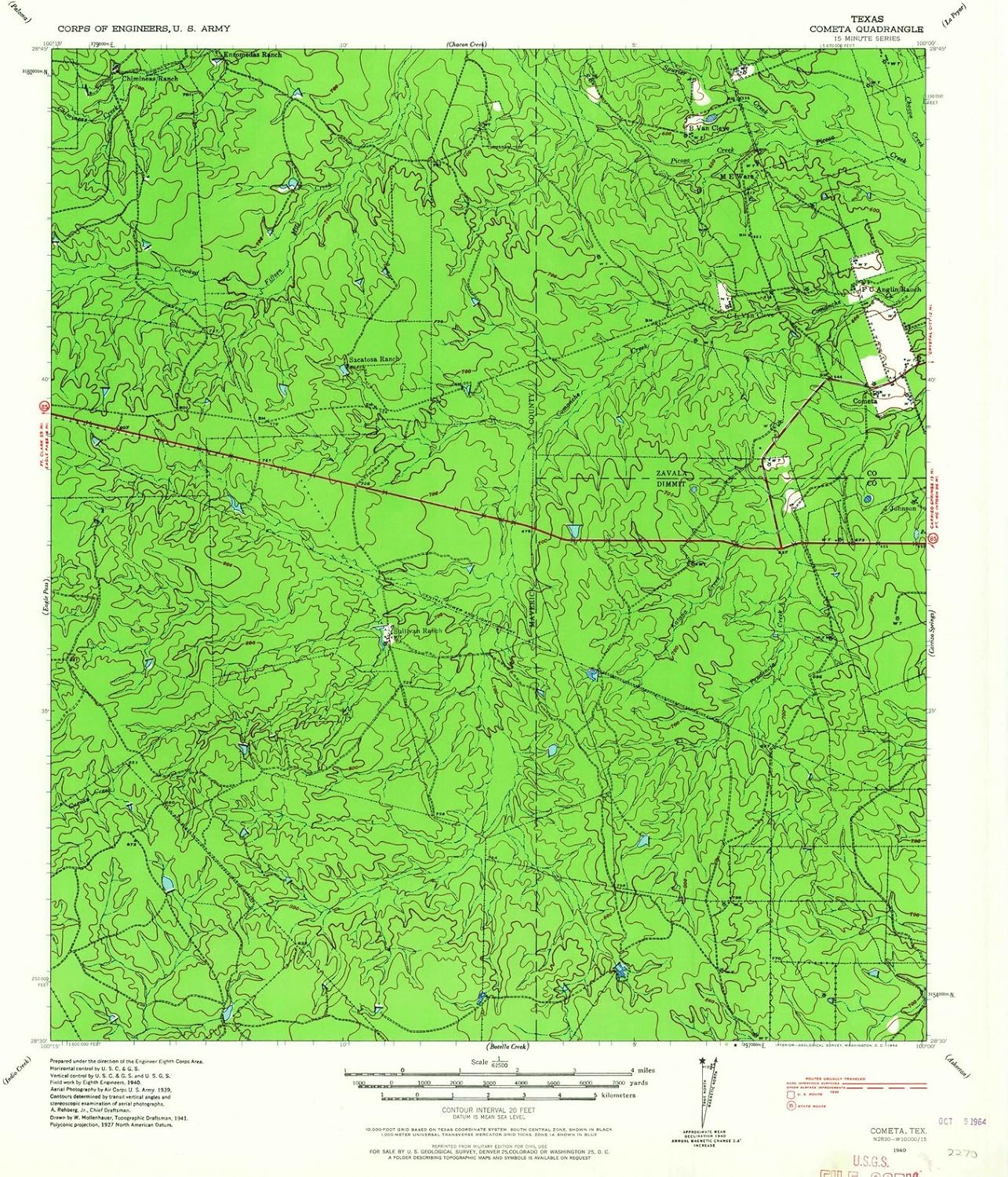 Texas Maps – 1940 Cometa, TX – USGS Historical Topographic Wall Art ...