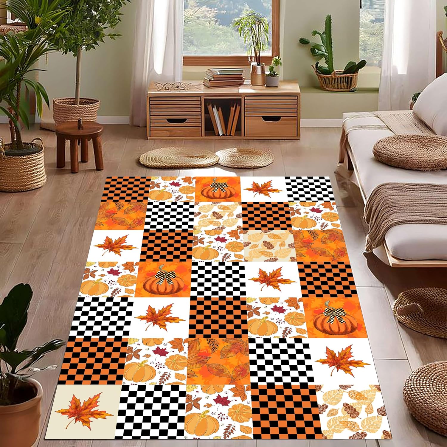 Amazon.com: Fall Area Rug 3'x4' Thanksgiving Non-Slip Washable - Plaid ...
