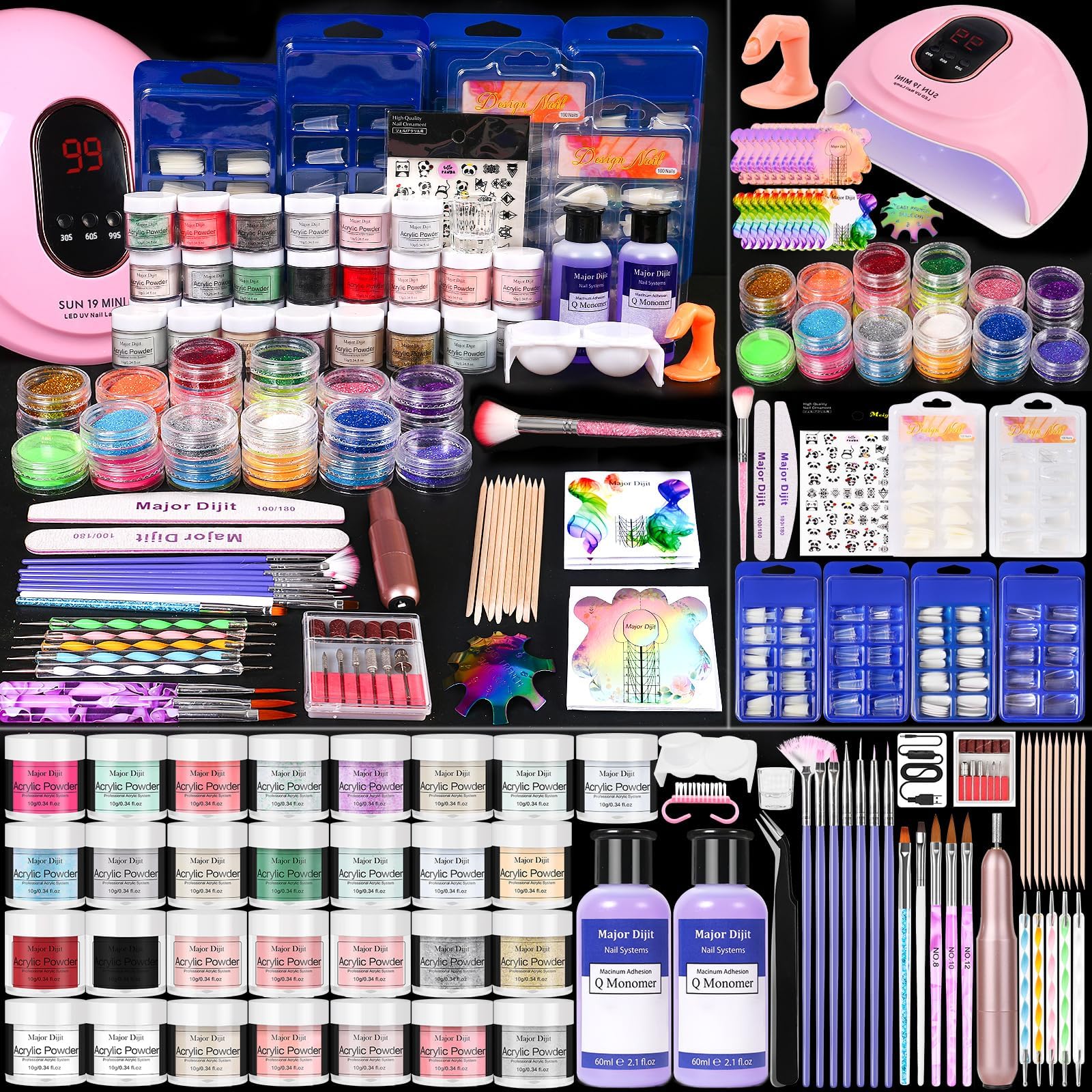 Amazon.com: Acrylic Nails Kit Set 29 Colors with UV Lamp & Electric ...