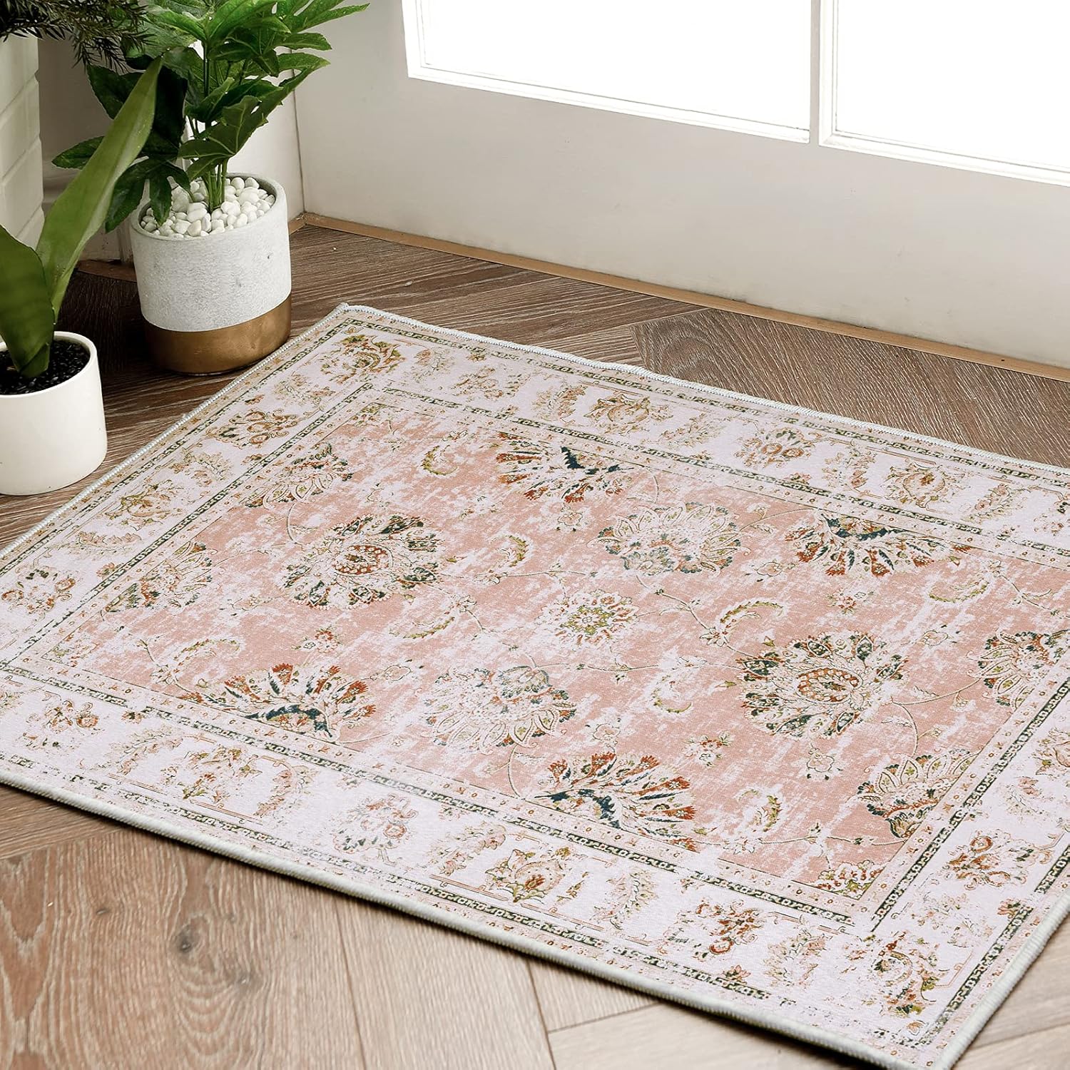 JINCHAN Area Rug 2x3 Pink Persian Rug Kitchen Vintage Rug Floral Print ...