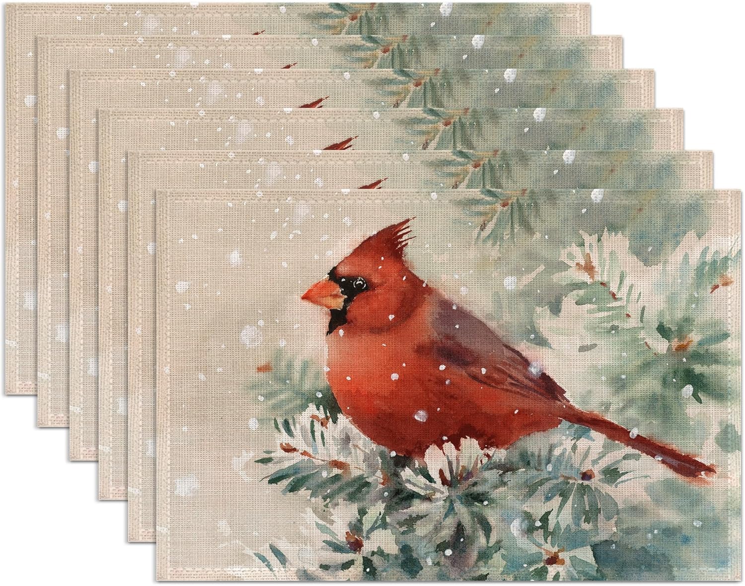 Amazon.com: Christmas Placemats Set of 6, Cardinal Place Mats Washable ...