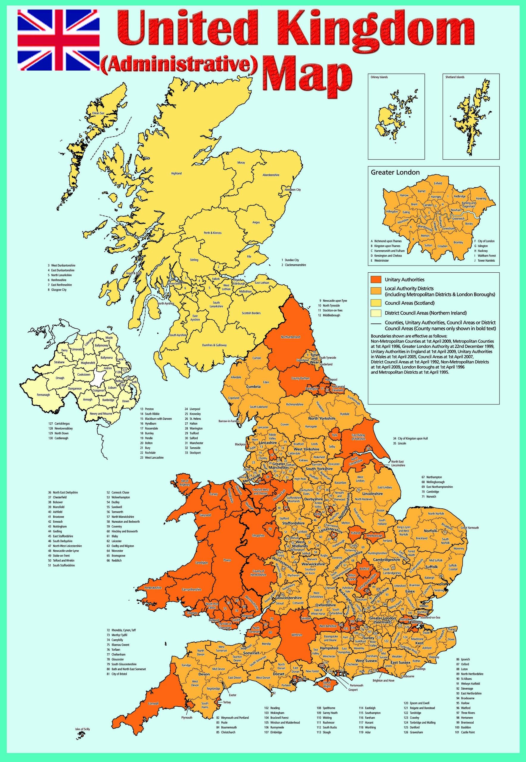 laminated united kingdom (uk) Great Britain ADMINISTRATIVE MAP poster ...