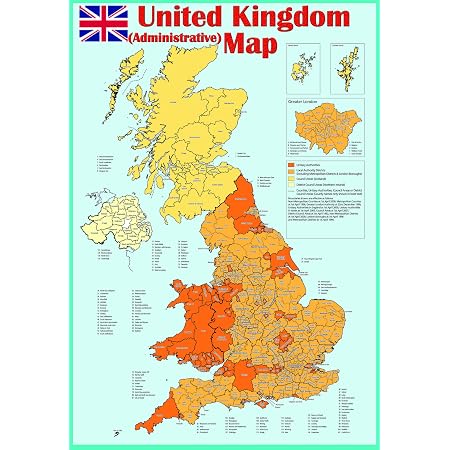 laminated Educational wall poster UK counties map | GB Great Britain ...