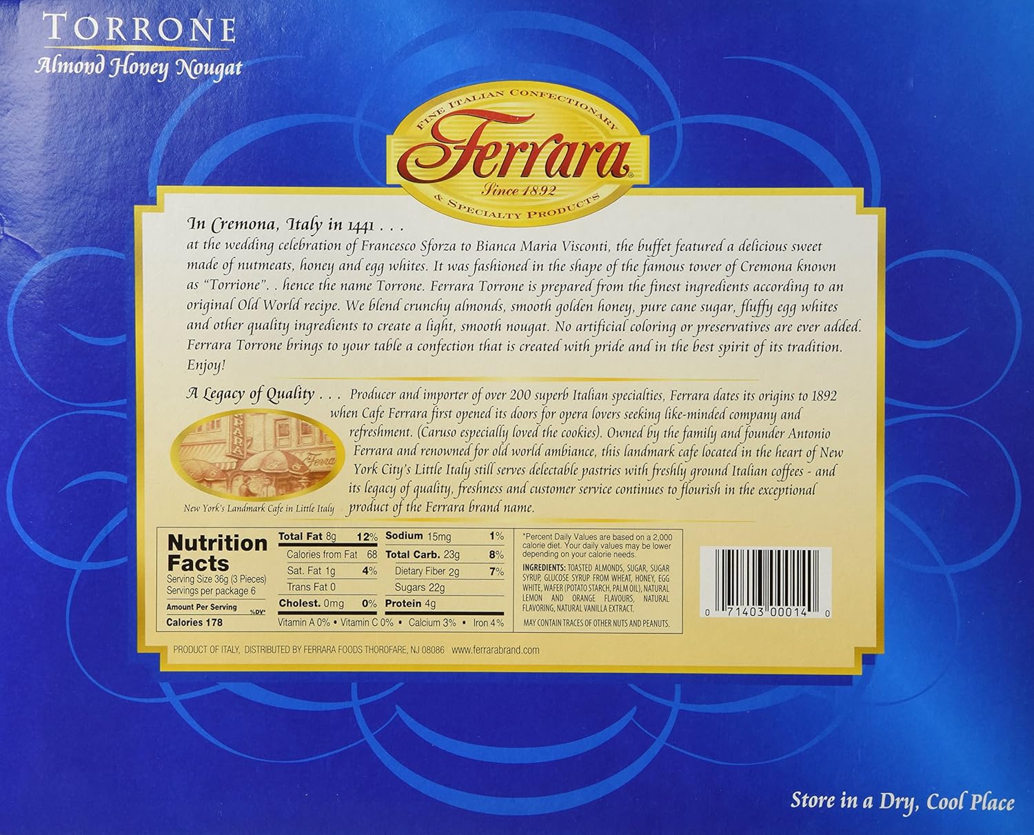 Buy Ferrara - Italian Torrone 18 pc. (Almond Honey Nougat Candy), (Pack ...