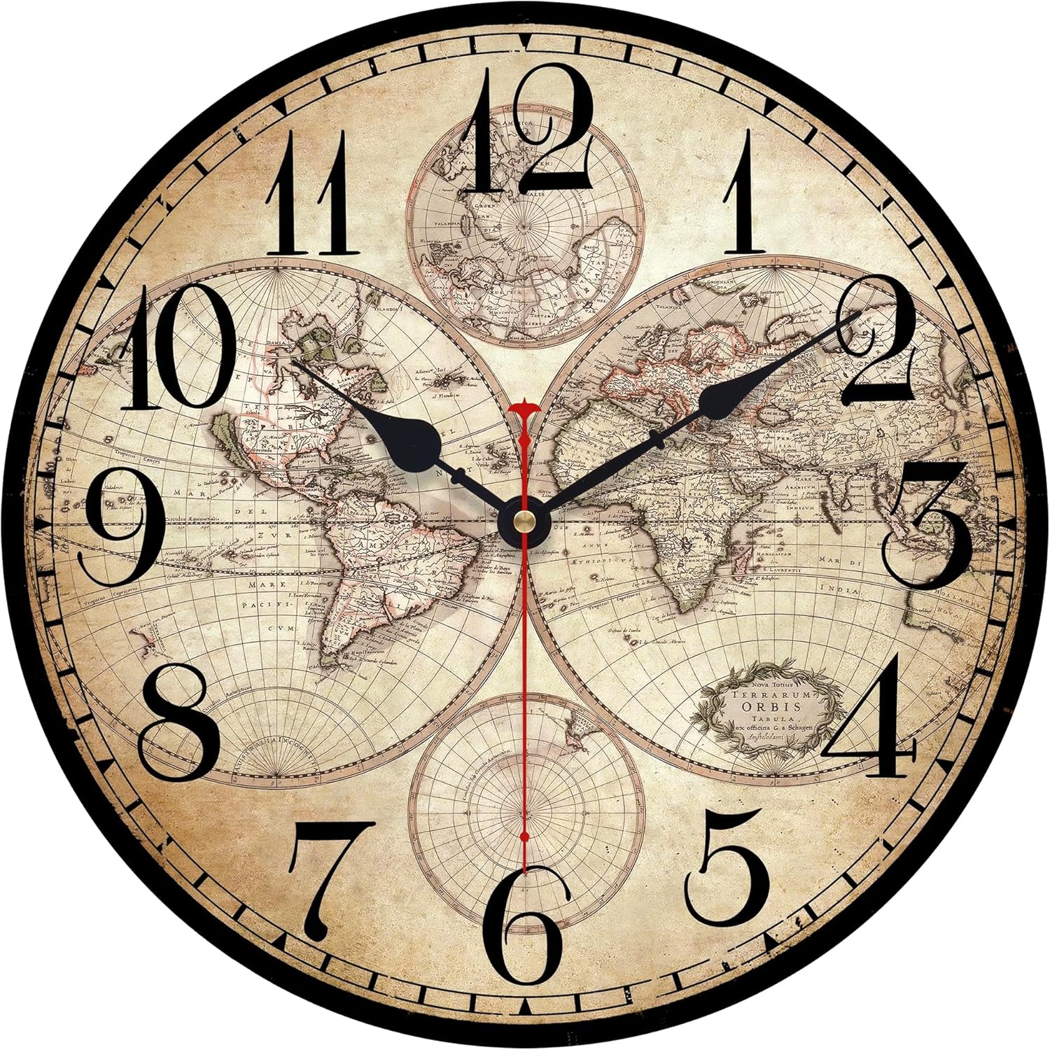 Amazon.com: Toudorp 14 Inch Wooden Wall Clock Globe World Map Retro ...