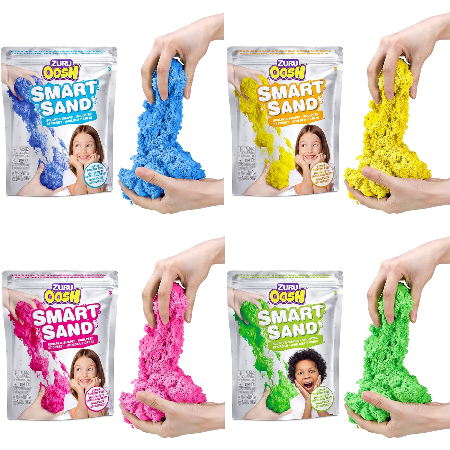 Buy Oosh Slime Smart Sand Medium Foil Bag 500g (4 Pack) by ZURU, Moldable, Squishable into Any ...