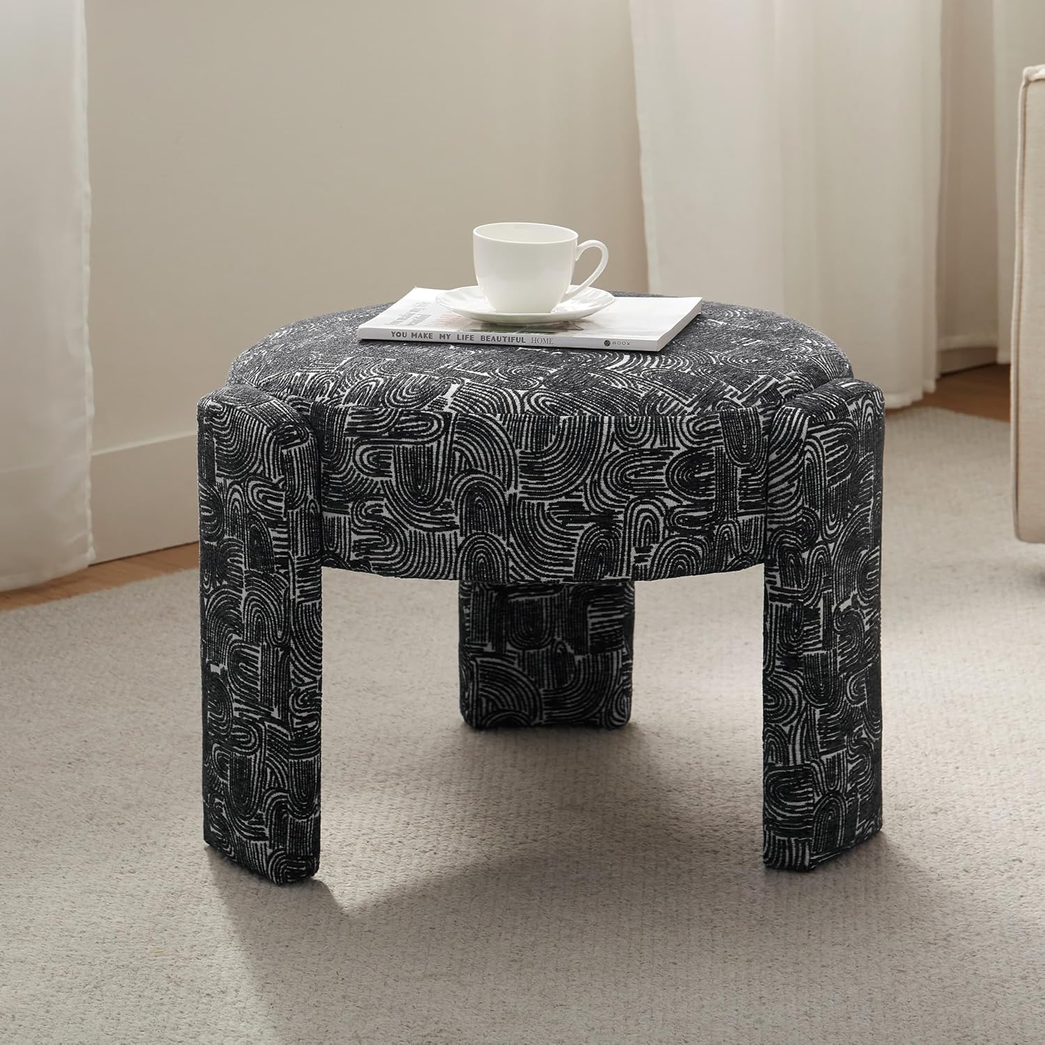 Amazon.com: VKNOW 16.9" Mordern Ottoman, Oversized Foot Stool with Chenille Fabic, Round ...