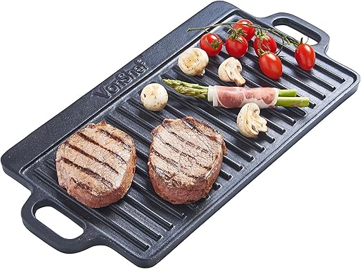 VonShef Cast Iron Griddle Plate, Pre-Seasoned Non-Stick BBQ Griddle ...