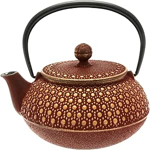 Amazon.com | Iwachu Japanese Iron Tetsubin Teapot, Honeycomb, Gold and Burgundy: Teapots