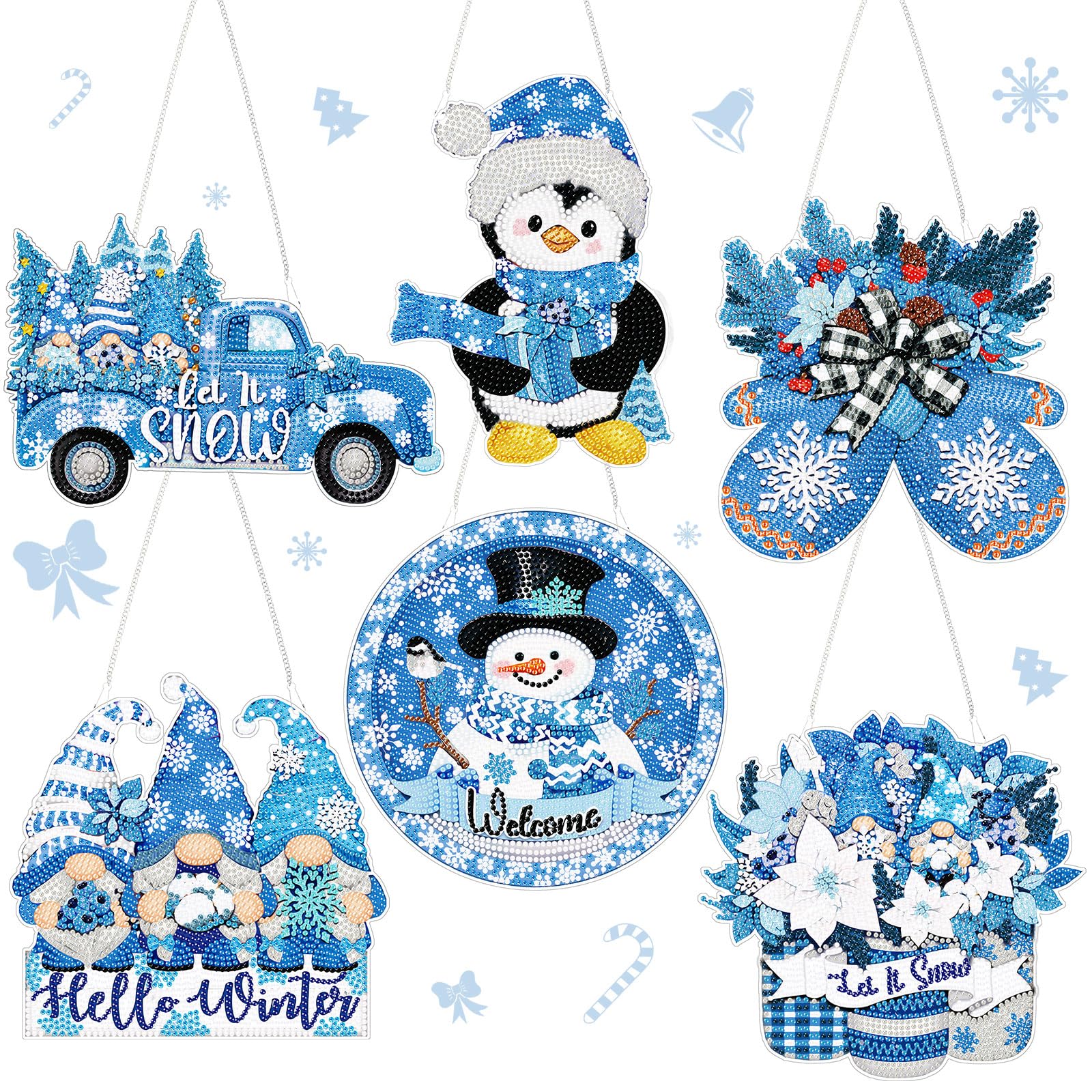 Amazon.com: Zonon 6 Pcs Winter Diamond Painting Hanging Sign Set 5d ...