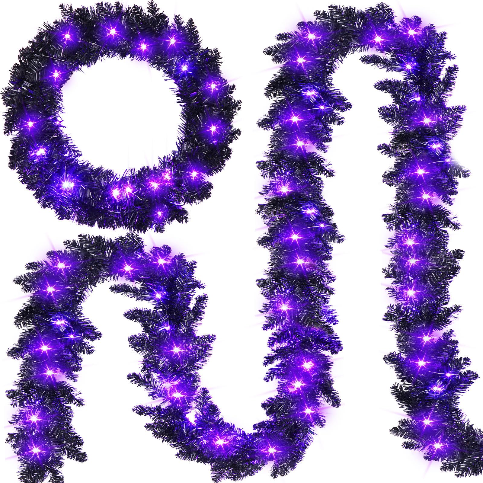 Amazon.com: Crowye 2 Pcs Lighted PVC Christmas Black Wreath Garland Set ...