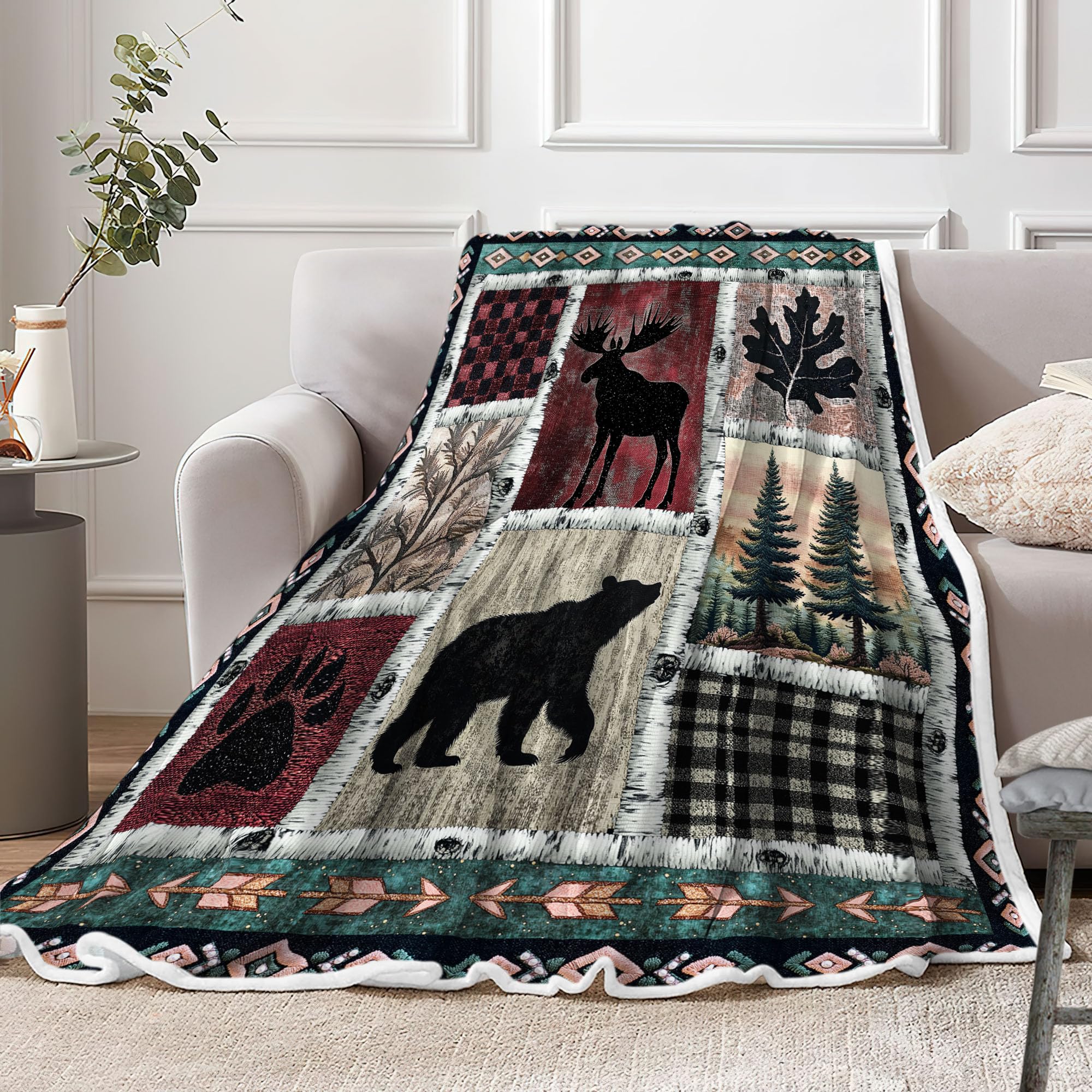 Amazon.com: Cabin Throw Blanket, Geometric Lodge Woodland Moose Bear ...