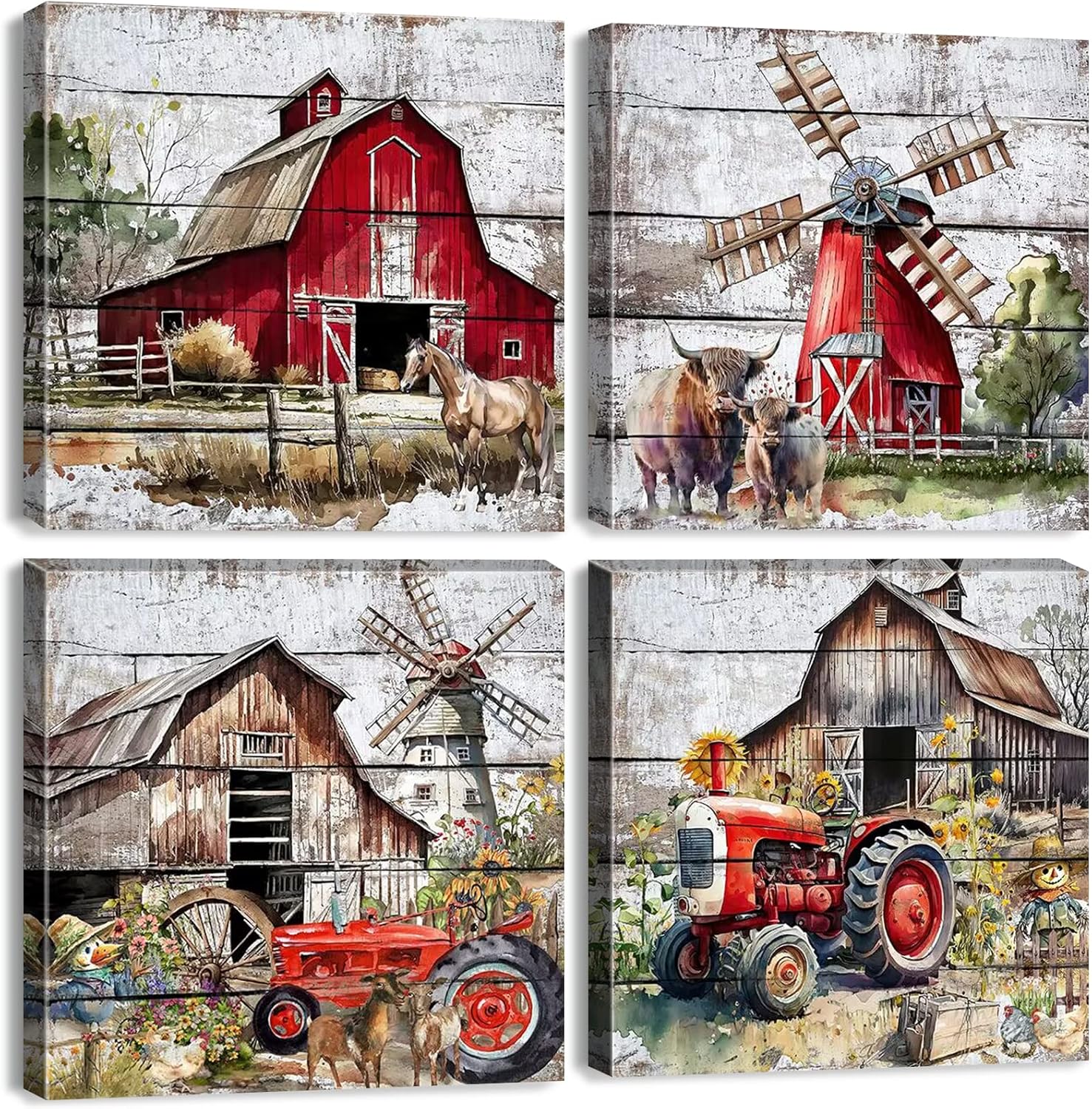 Amazon.com: Country Red Barn Wall Art Farmhouse Christmas Kitchen Wall ...