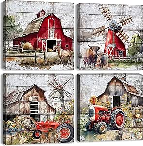 Amazon.com: Red Barn Pictures Wall Decor Farmhouse Wall Art Kitchen ...