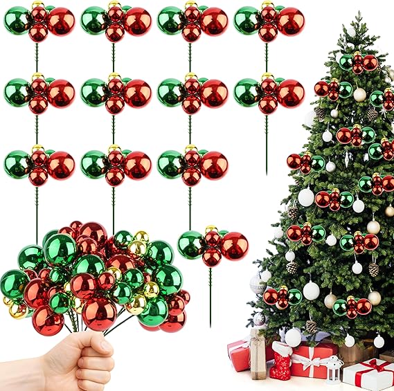 Amazon.com: 12 Pcs Christmas Tree Picks 7.9 inch Red Green Gold ...