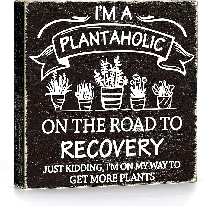 Amazon.com: Funny Plant Lover Wooden Box Sign Plaque I'm a Plantaholic ...
