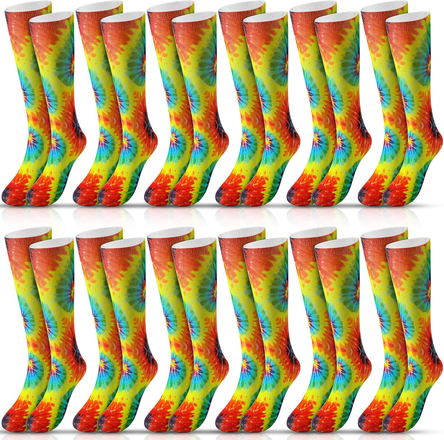 Amazon.com: Therwen 12 Pairs Casual High Tie Dye Socks Colorful Pattern ...