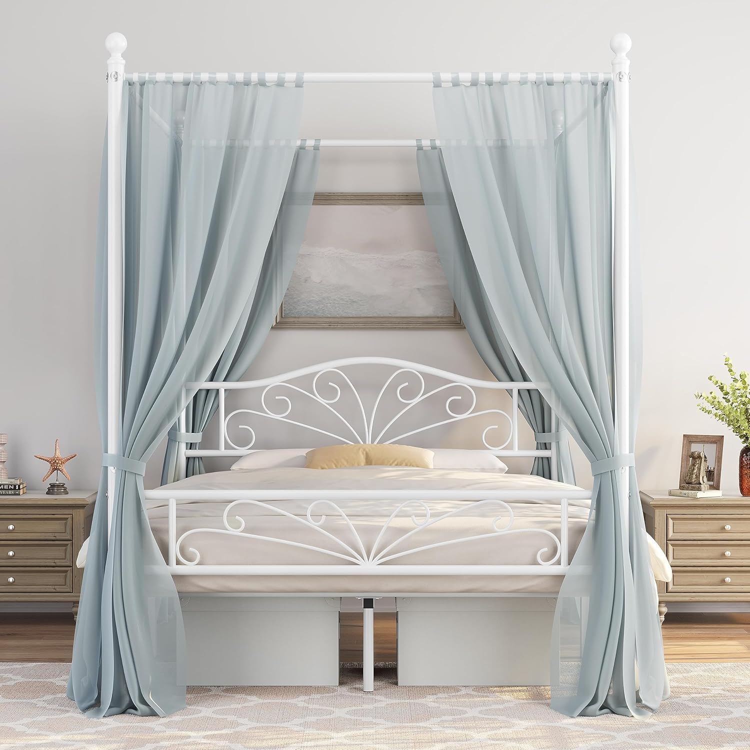 Amazon.com: Yaheetech Queen Canopy Bed Frames Graceful Scroll Metal ...