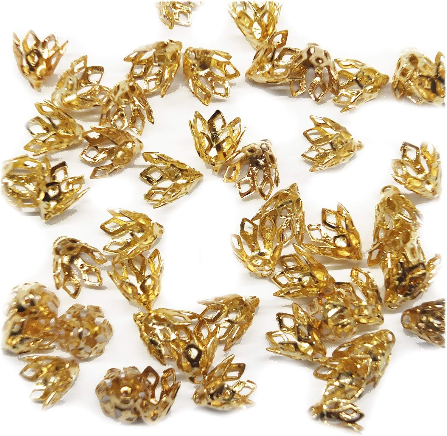 Amazon.com: Filigree Bell Caps Pliable Prongs. Loop for Hanging. Gold ...