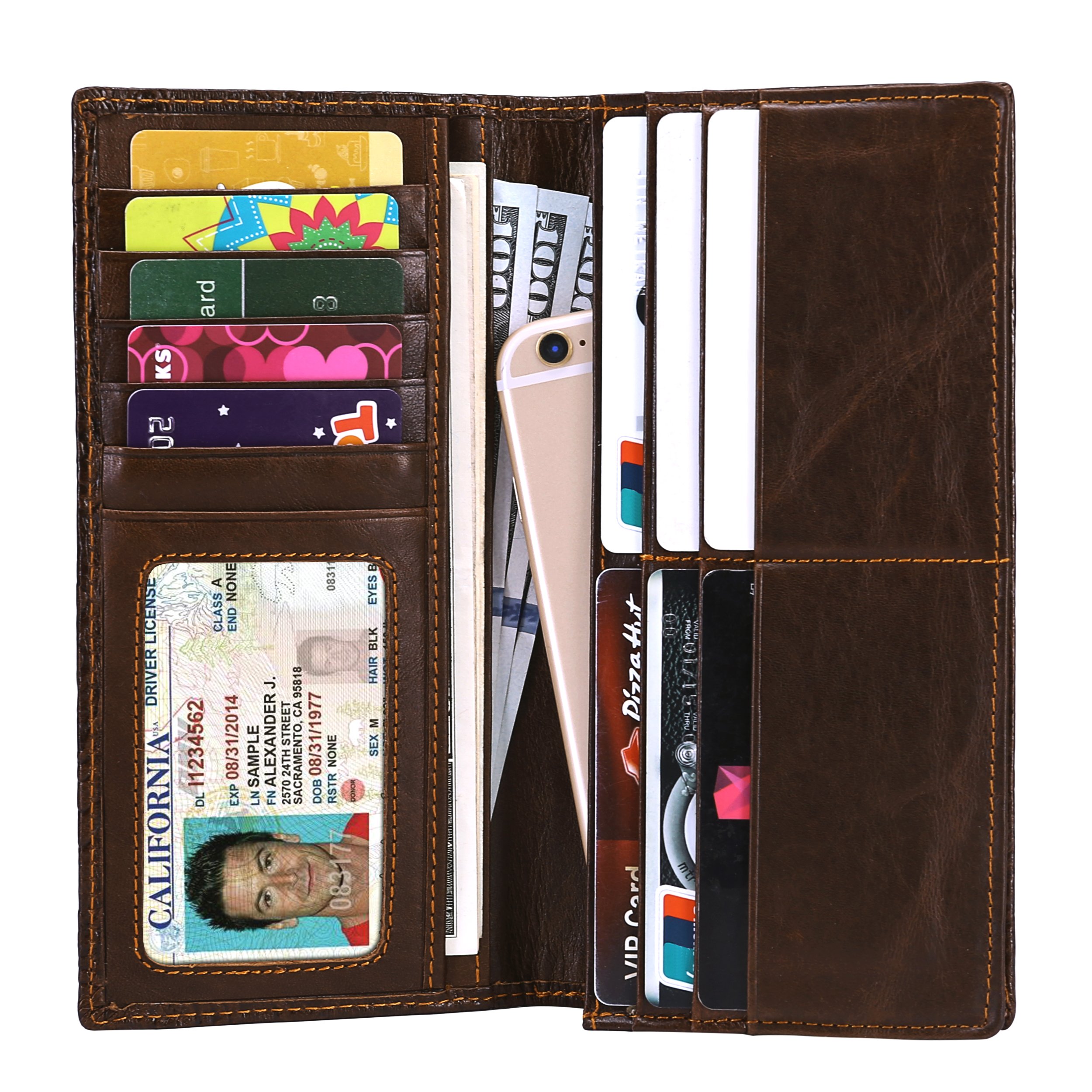 Snapklik.com : Mens RFID Vintage Look Genuine Leather Long Bifold ...