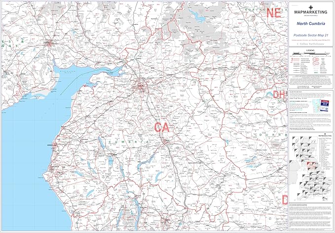 North Cumbria - Postcode Sector Map 21 - Wall Map With Motorway, A ...