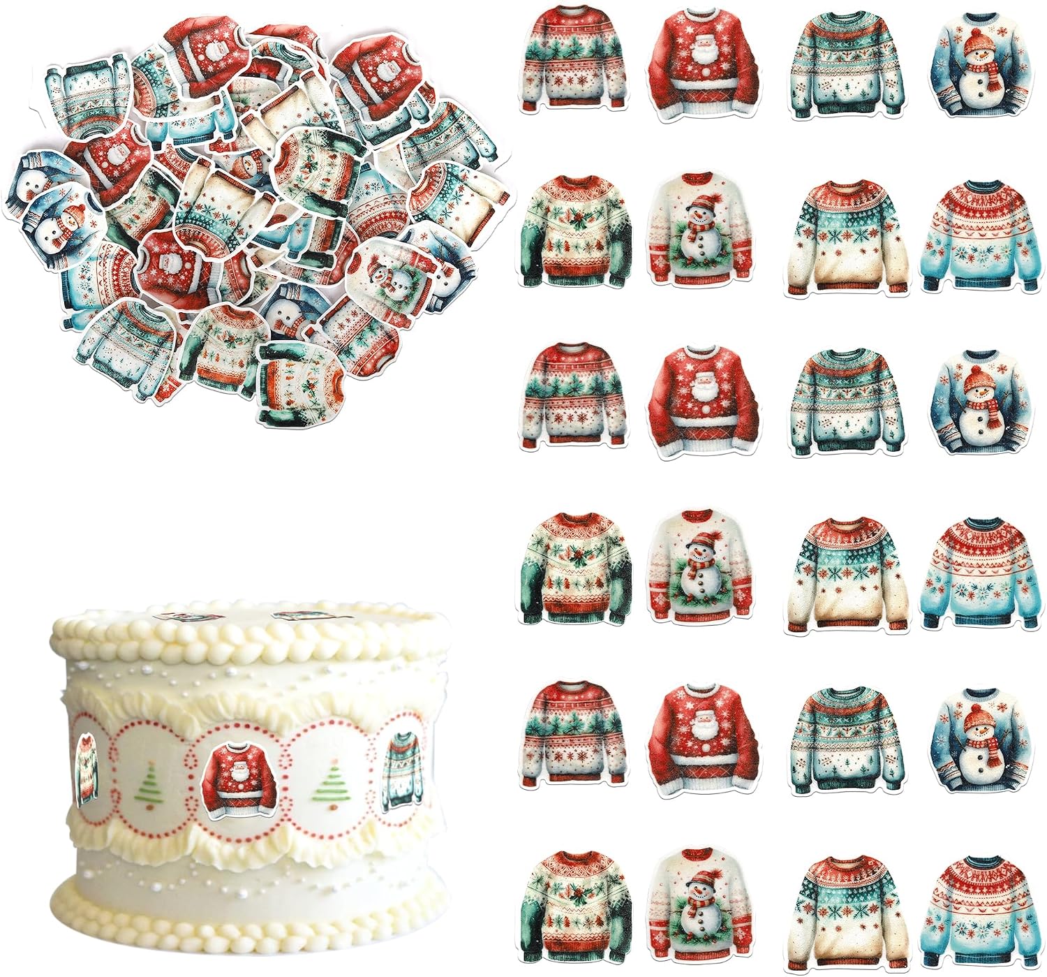 Amazon.com: 56 PCS Edible Ugly Sweater Cupcake Toppers Christmas ...