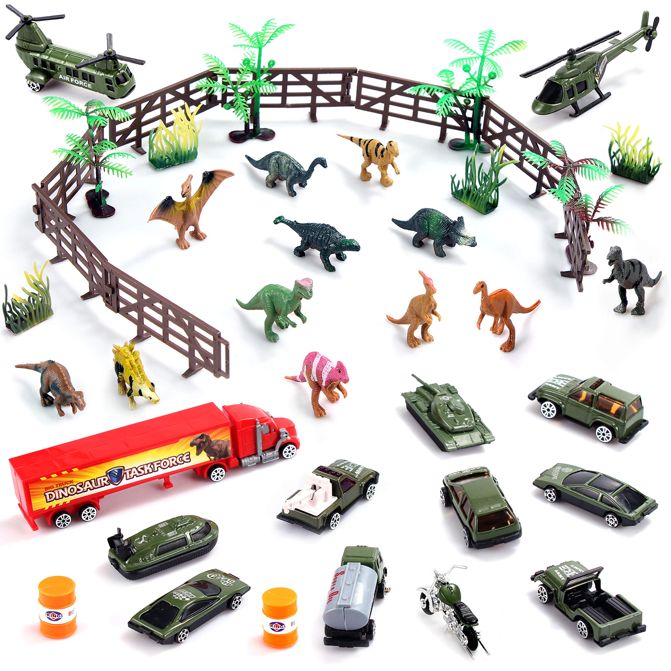 JOYIN Dinosaur Carrier Truck with 12 Dinosaurs and 13 Vehicles Dino ...