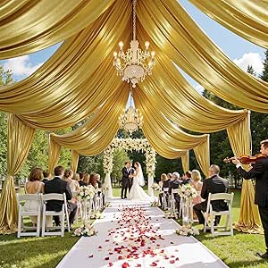 Amazon.com : PartyVillage Gold Shimmer Backdrop Curtains 50x20FT (10 ...
