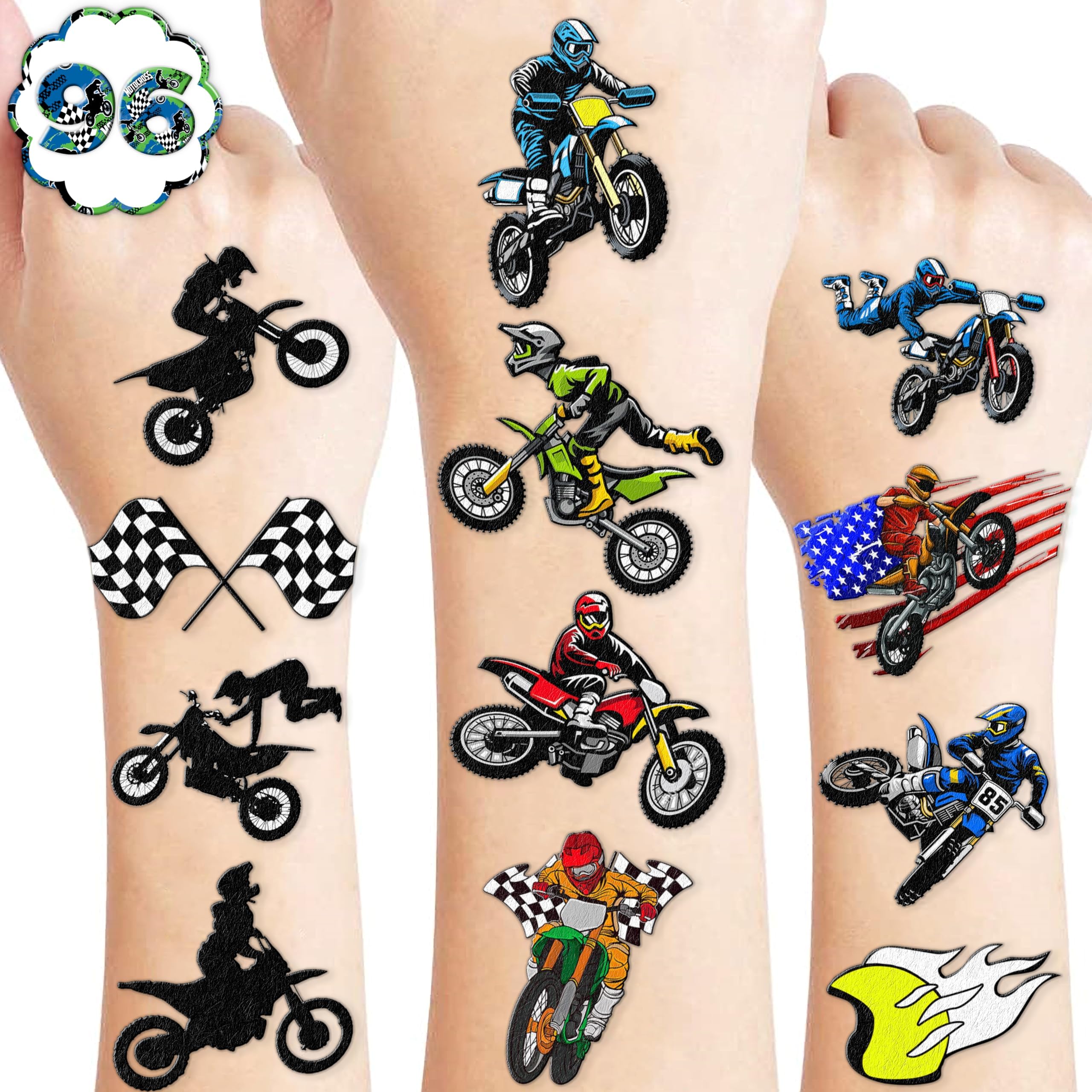 Amazon.com: Dirt bike Temporary Tattoos Themed Birthday Party Supplies Decorations Favors 96 PCS ...