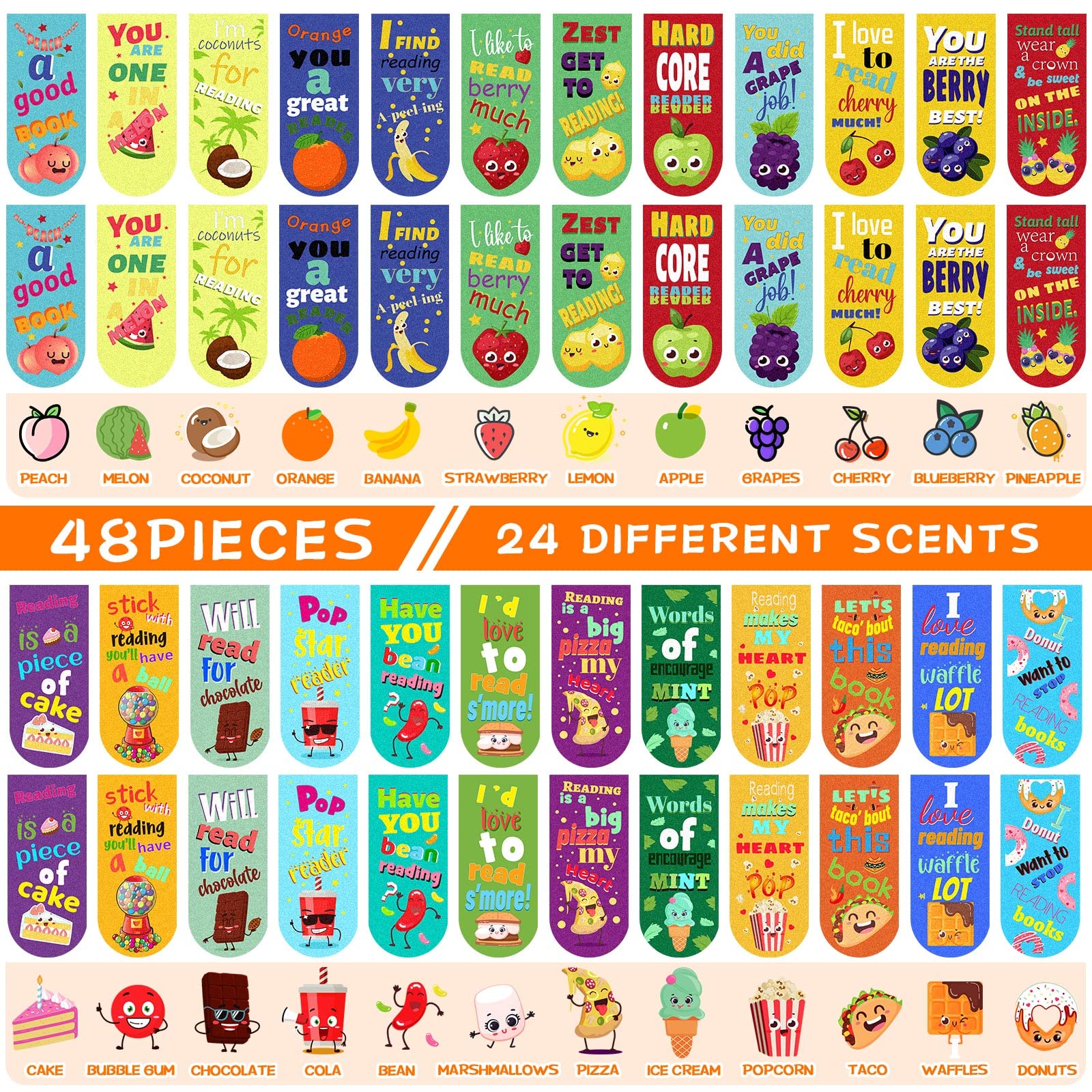 Snapklik.com : 48 Pack Scented Bookmarks Magnetic Scratch And Sniff ...