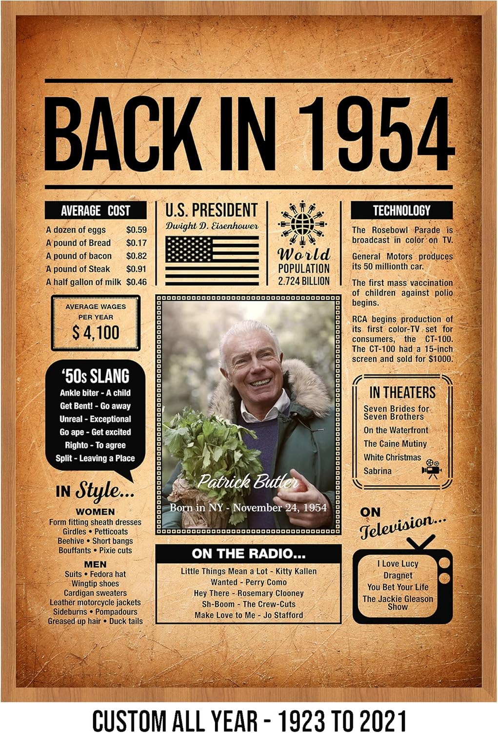 Amazon.com: Back in 1954 Poster Sign, Personalized Birthday Gifts Idea ...
