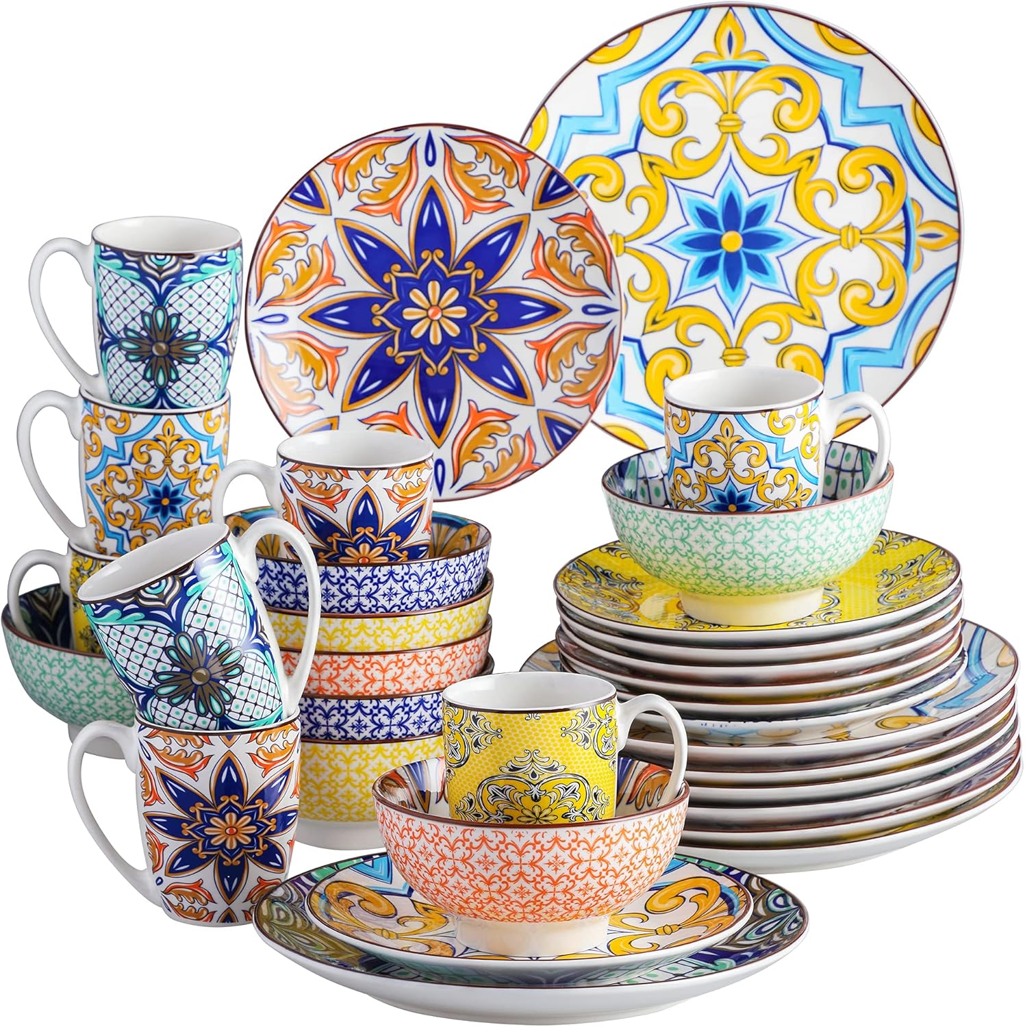vancasso Jasmin Patterned Dinner Set - 32 Pieces Porcelain Dinnerware ...