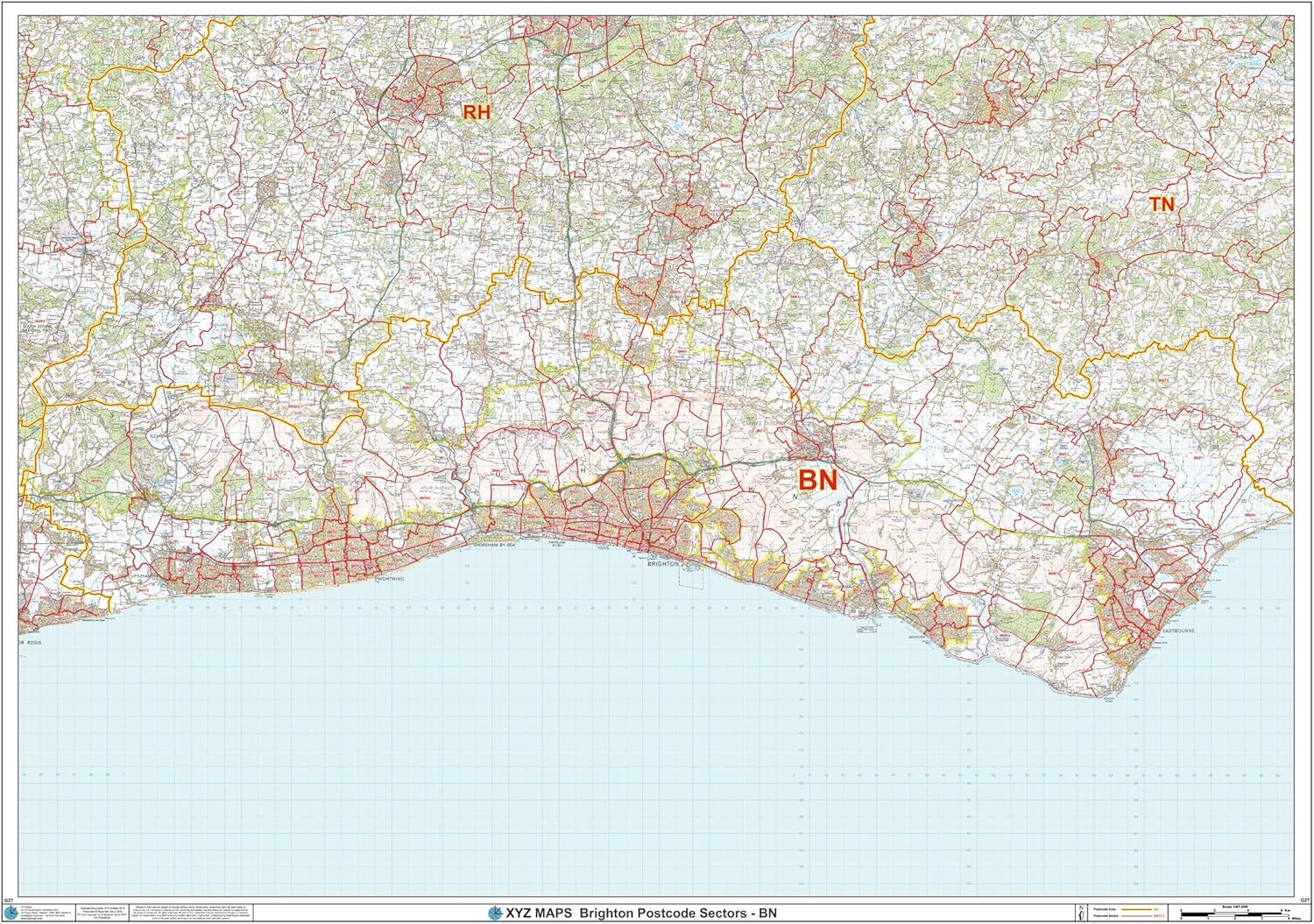 Amazon.com : Brighton - BN - Postcode Wall Map - 47" x 33.25" Laminated ...