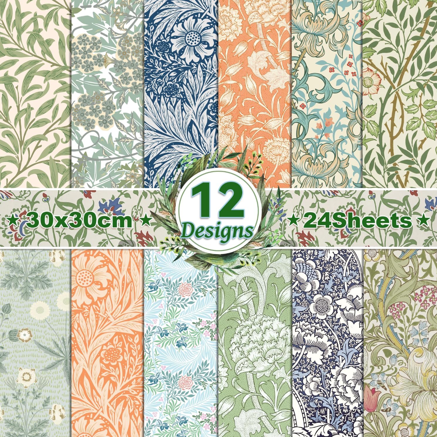 Amazon.com : 24 Sheets William Morris Scrapbook Paper Pad Double-Sided ...