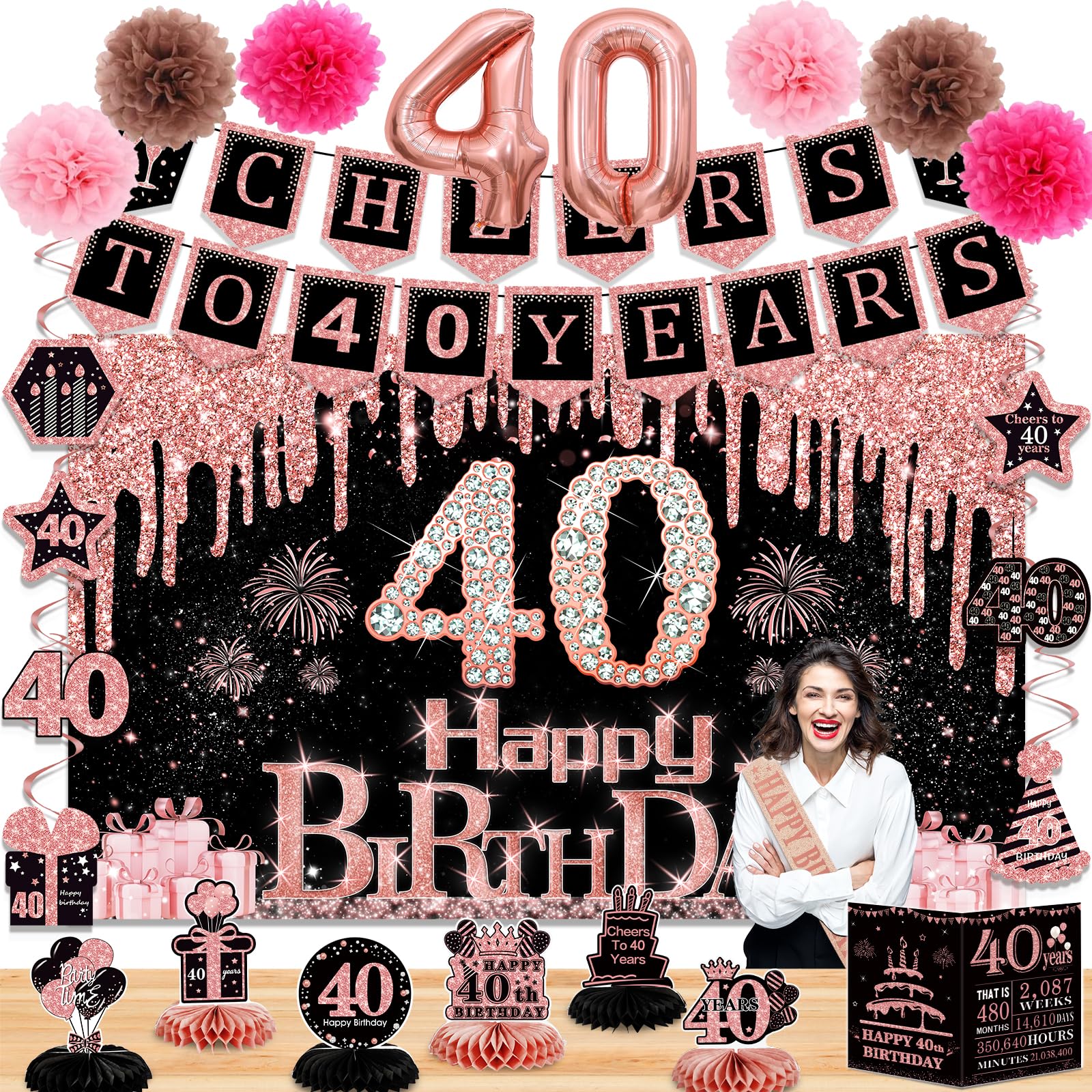Amazon.com: 40th Birthday Decorations for Women,24PCS 40th birthday ...