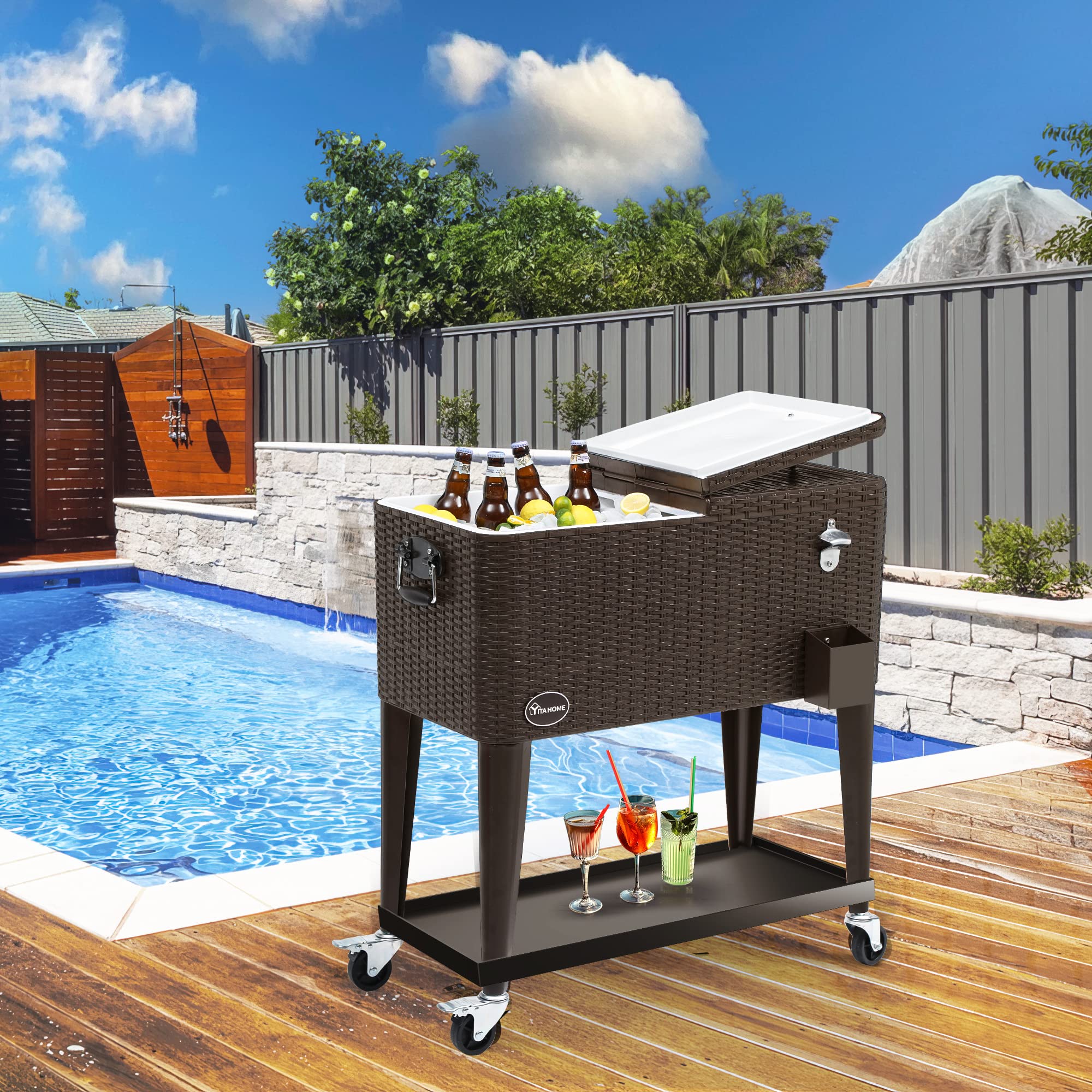 Snapklik.com : YITAHOME 80 Quart Rattan Rolling Cooler Cart