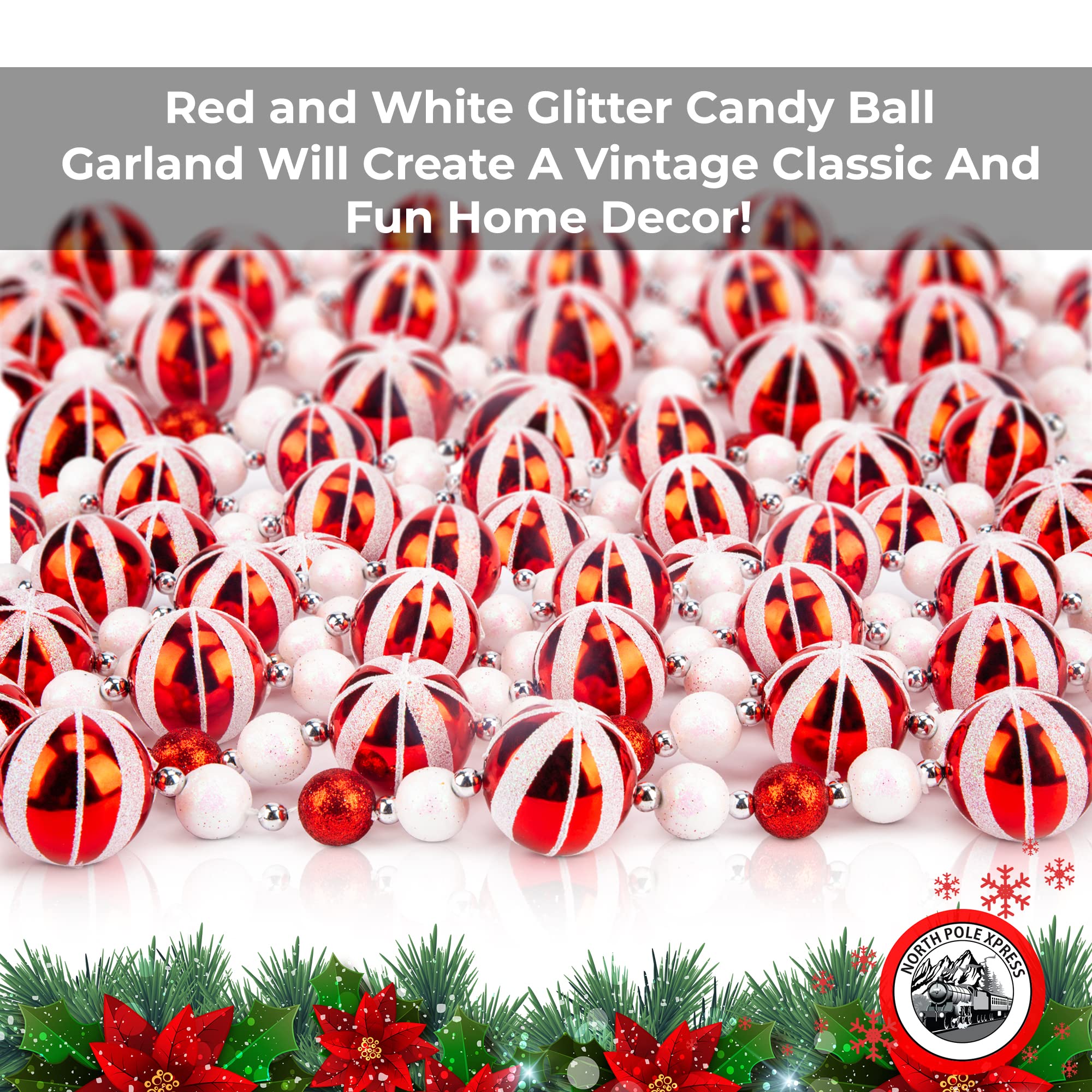 Snapklik.com : 9 Foot Red & White Peppermint Swirl Bead Candy Christmas ...