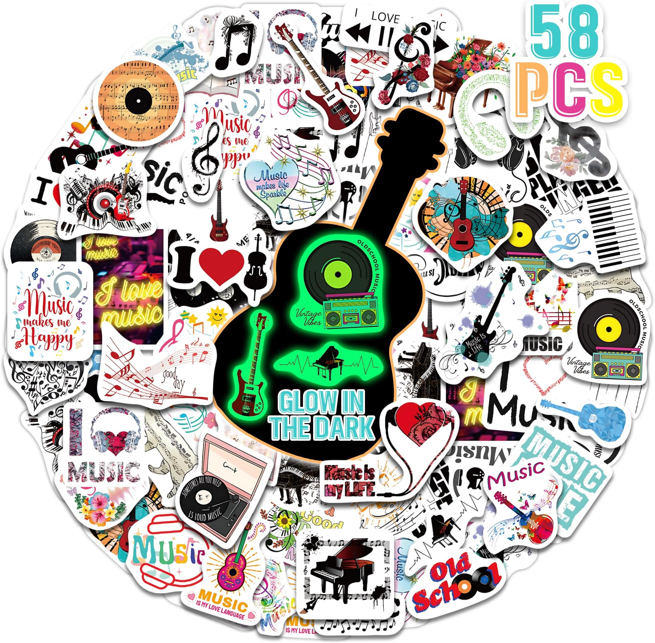 Amazon.com: Bewudy 100 Pcs Music Stickers Guitar Stickers, Funny Music ...