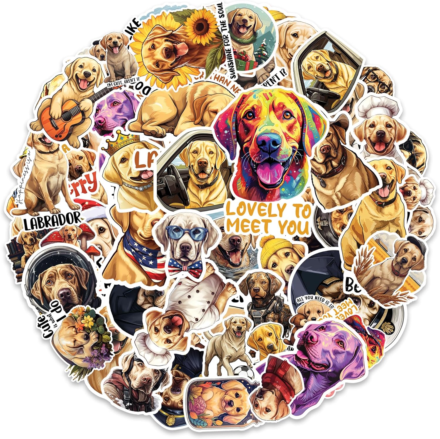 Amazon.com: MONIZY Labrador Stickers 50 Pieces Vinyl Waterproof Decal ...